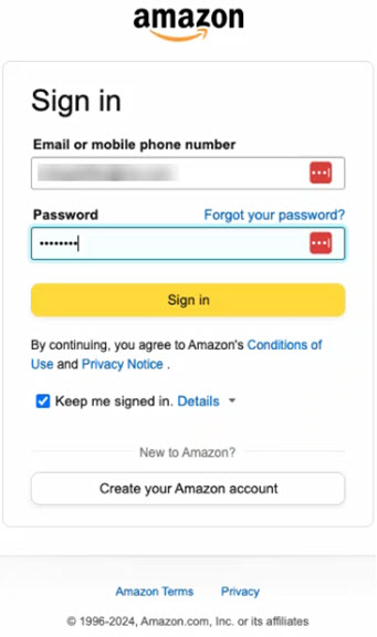Amazon Shared Login Credentials